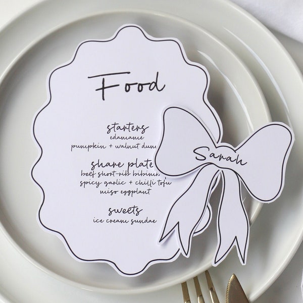 Oval Wave Border MENU & Hand Drawn Bow Shaped PLACE CARD Templates Hens ...