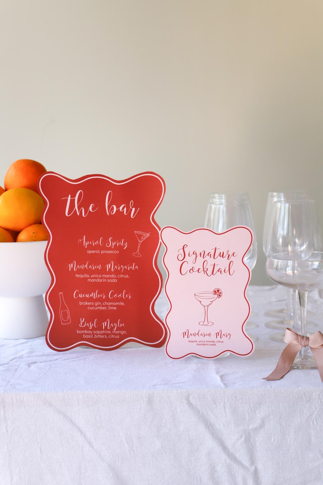 Wavy Bar Menu Sign Template, Custom Bar Sign for Wedding, Illustrated ...