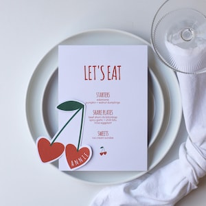 Red Cherry Shaped Place Card & Cherry Menu Template, Mon Cheri ...