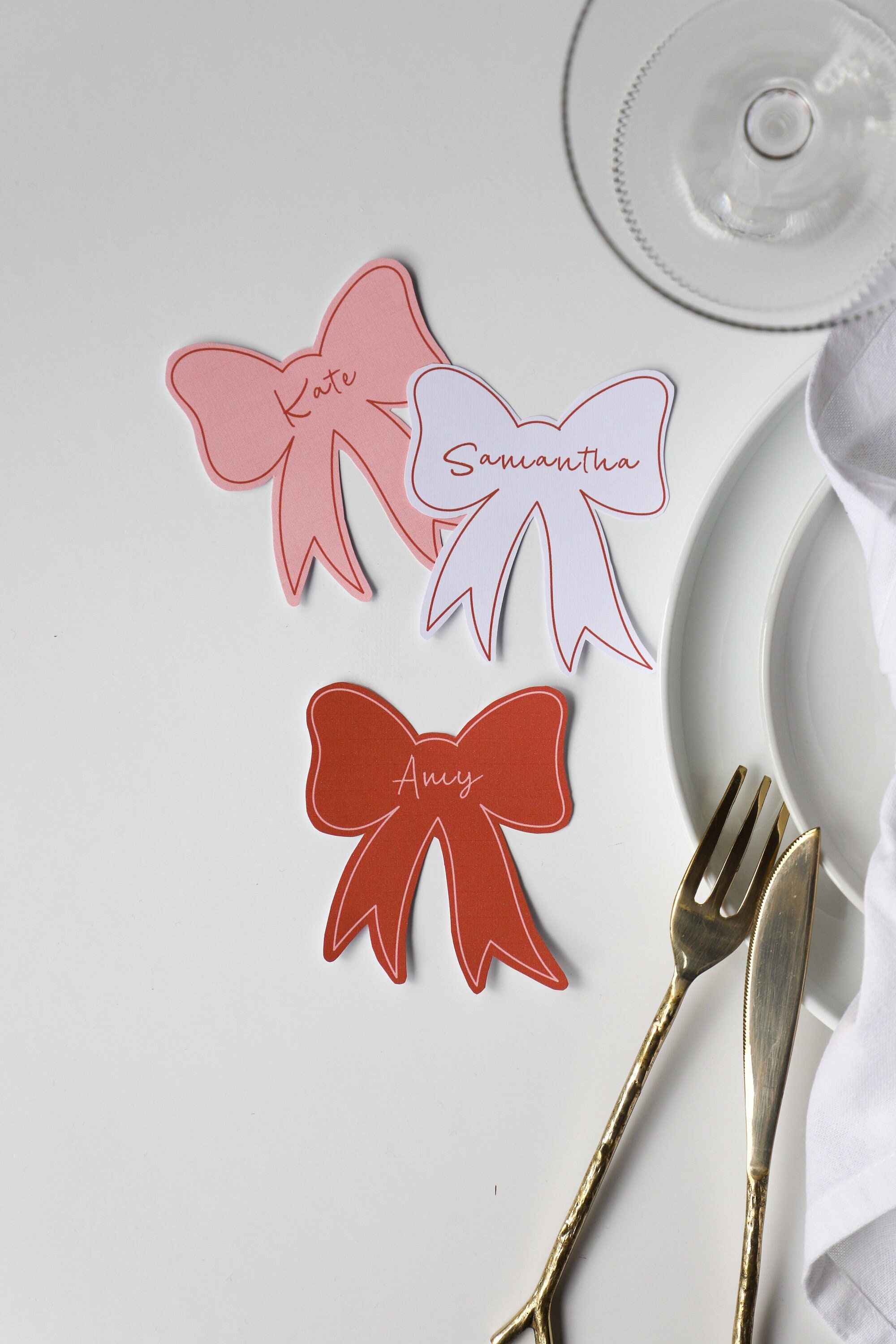 Blush Pink BOW SHAPED PLACECARD Template Hand Drawn Bow Illustration ...