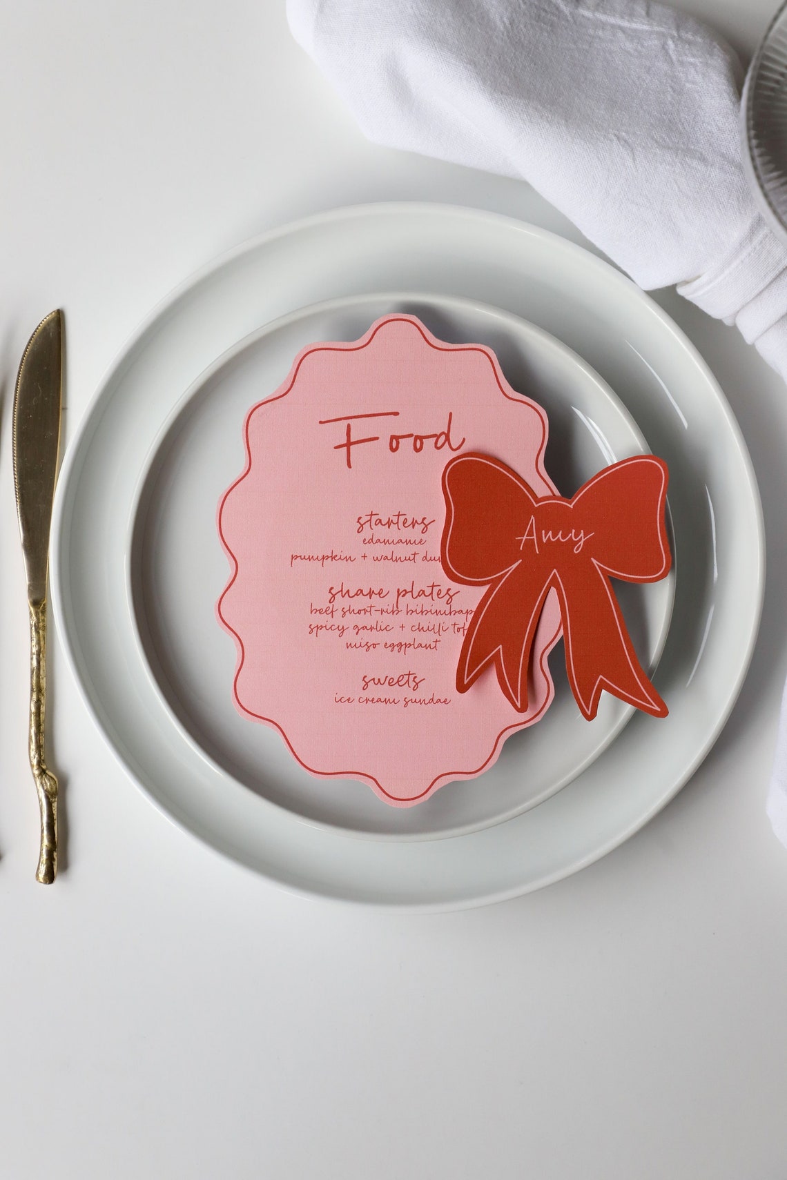 Pink Bow Menu & Bow Place Card Templates Wavy Menu, Shaped Place Cards ...