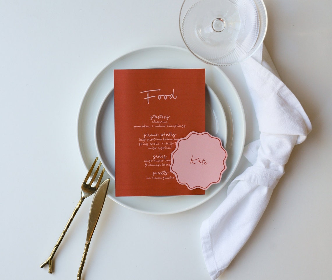 Circle Wave Place Card Template, Wavy Border Place Cards, Pink Red ...