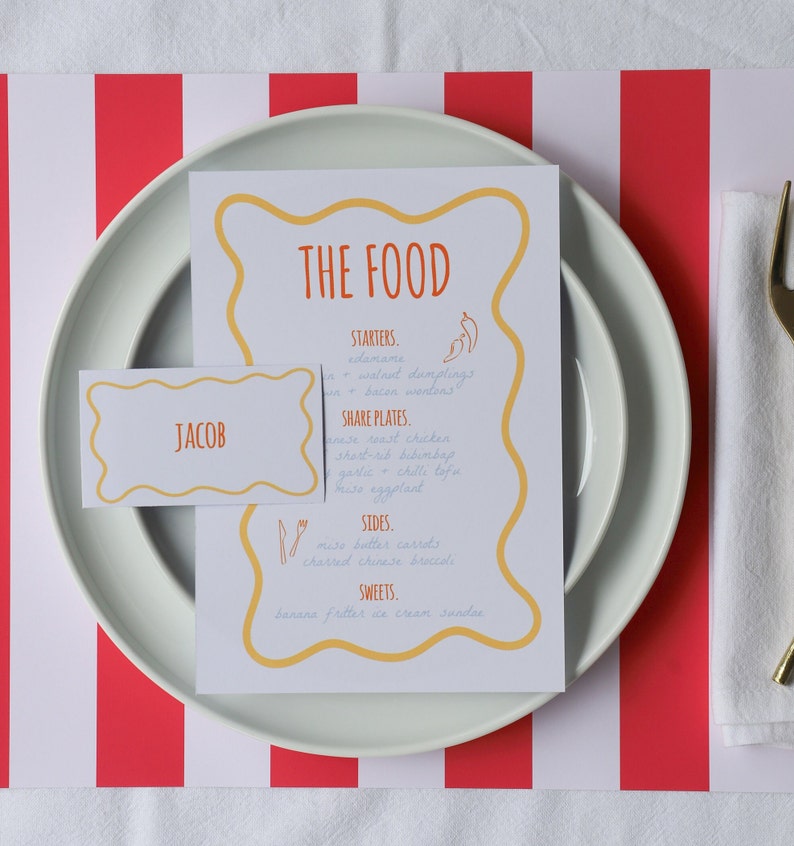 Colourful Wave Menu & Place Card Templates | Hens Bachelorette Party ...