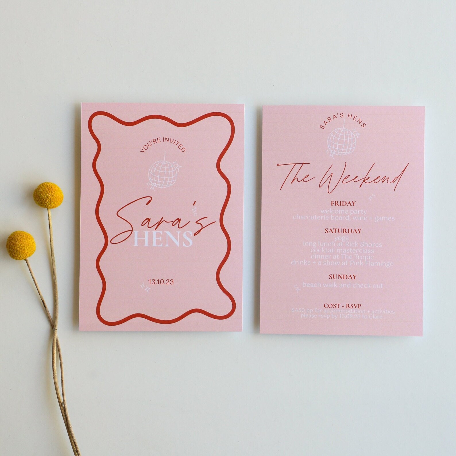 HENS PARTY INVITATION | Wavy Border Pink Modern Bachelorette Weekend ...