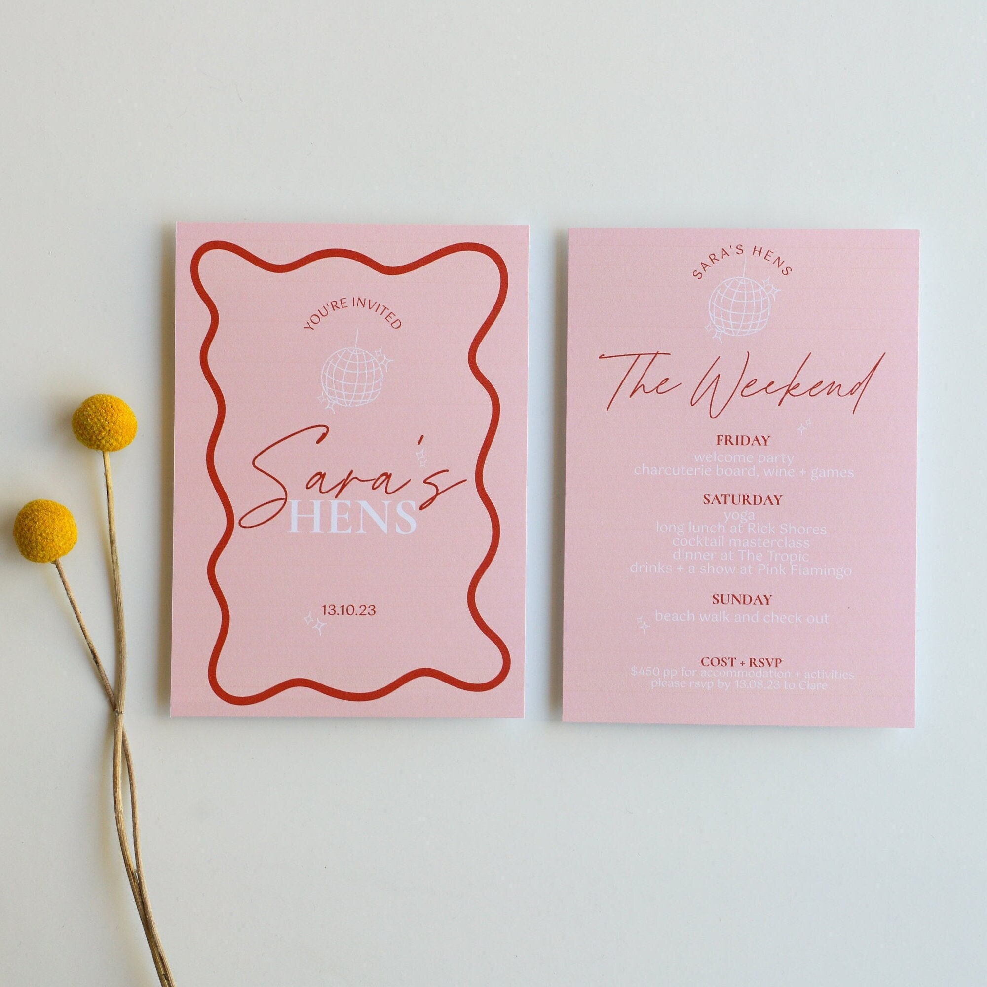 HENS PARTY INVITATION | Wavy Border Pink Modern Bachelorette Weekend ...
