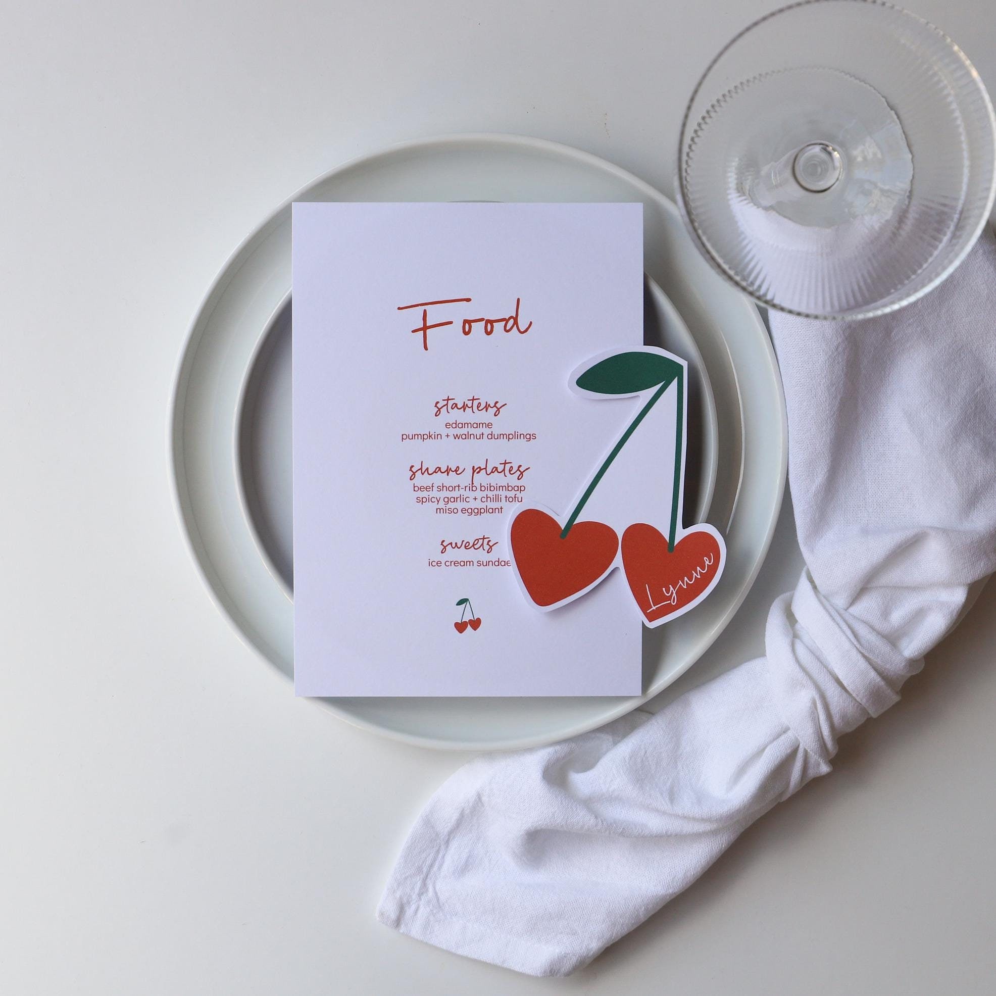 Red Cherry Shaped Place Card & Cherry Menu Template, Mon Cheri ...