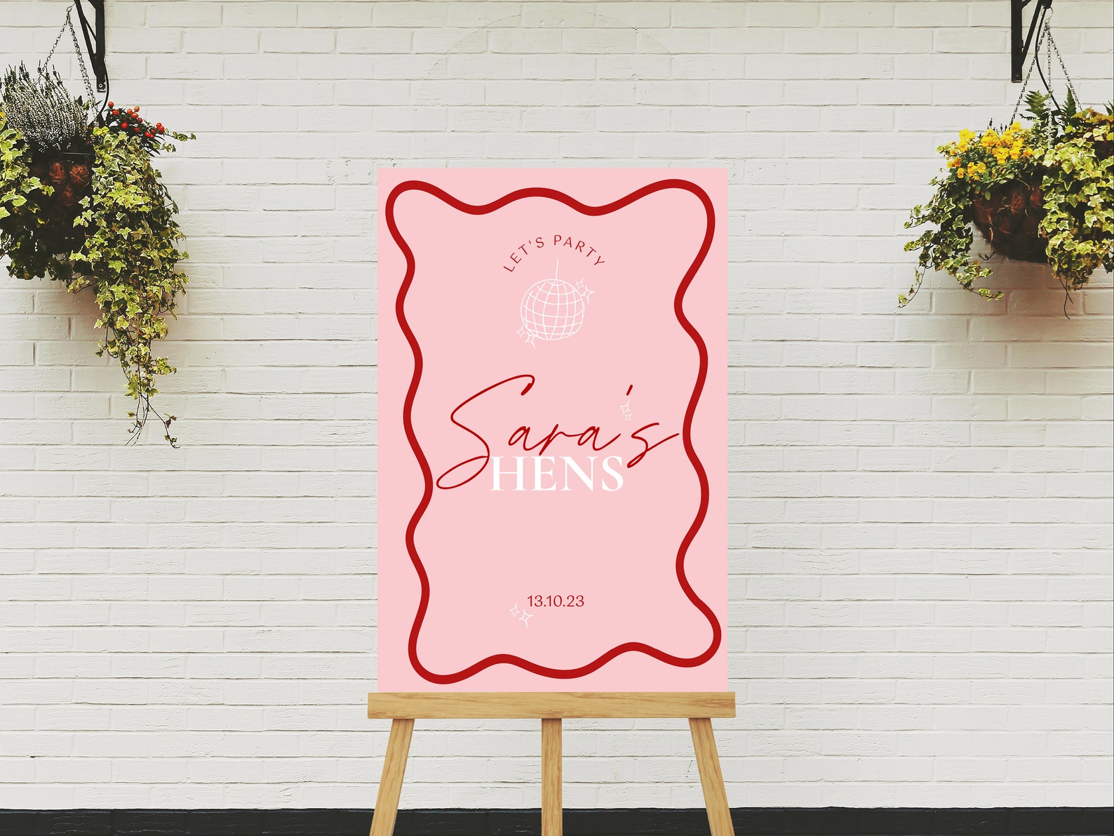 BACHELORETTE WELCOME SIGN | Wavy Border Modern Pink Hens Party Welcome ...