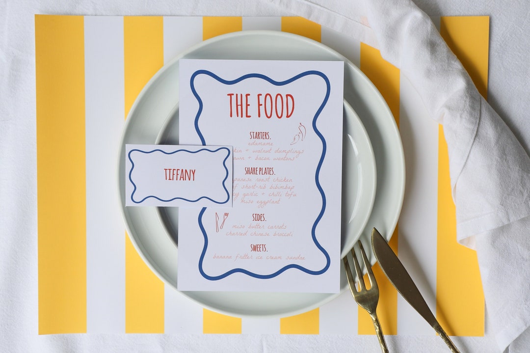 Colourful Wave Menu & Place Card Templates | Hens Bachelorette Party ...