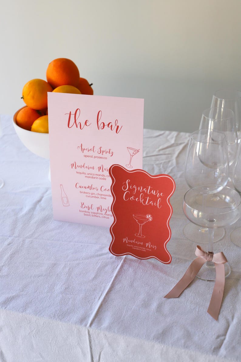 Wavy Bar Menu Sign Template, Custom Bar Sign Set, Illustrated Bar Sign ...