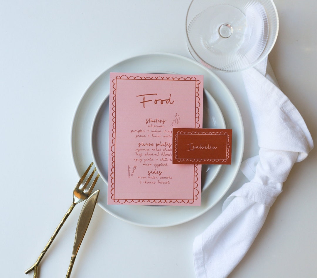 Mediterranean Style Menu & Place Card Template | Scalloped Border Menu ...