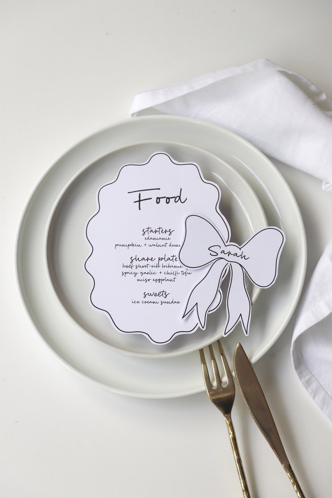 Oval Wave Border MENU & Hand Drawn Bow Shaped PLACE CARD Templates ...