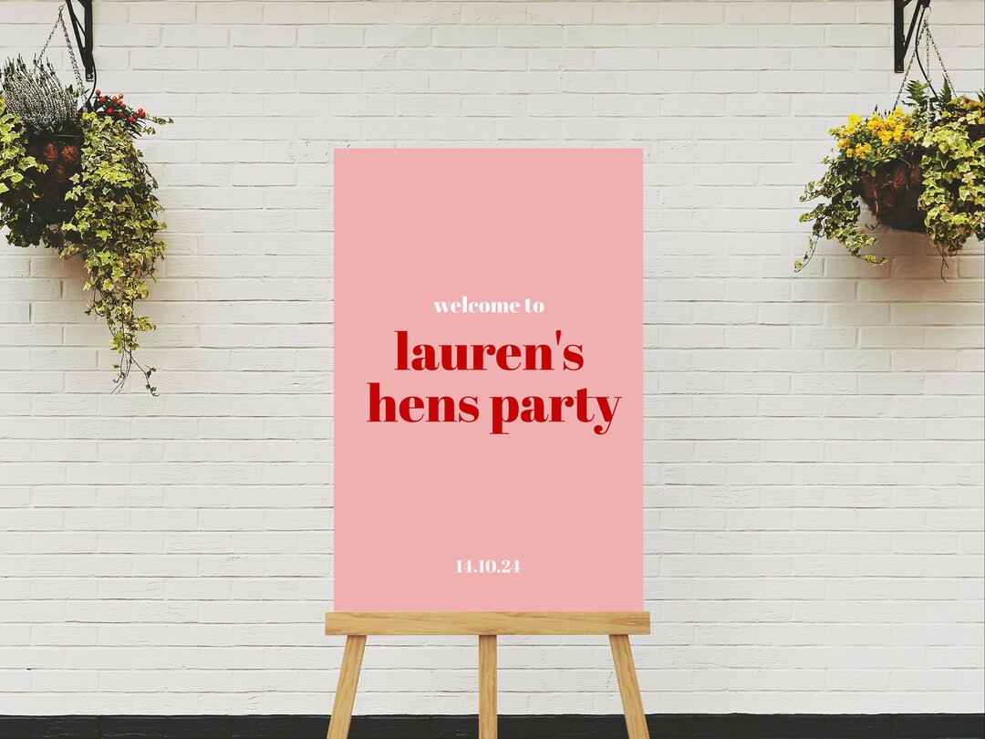 Blush Pink HENS WELCOME SIGN | Pink Red Bachelorette Welcome Sign ...