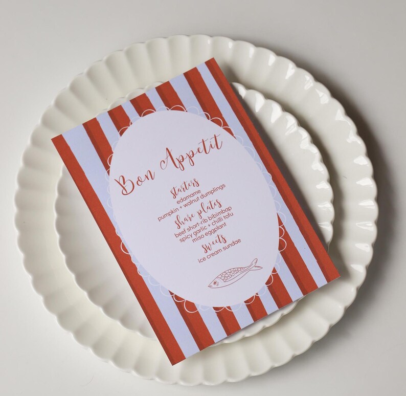 Red and Blue Oval Stripe Menu Template | Colourful Dinner Menu ...