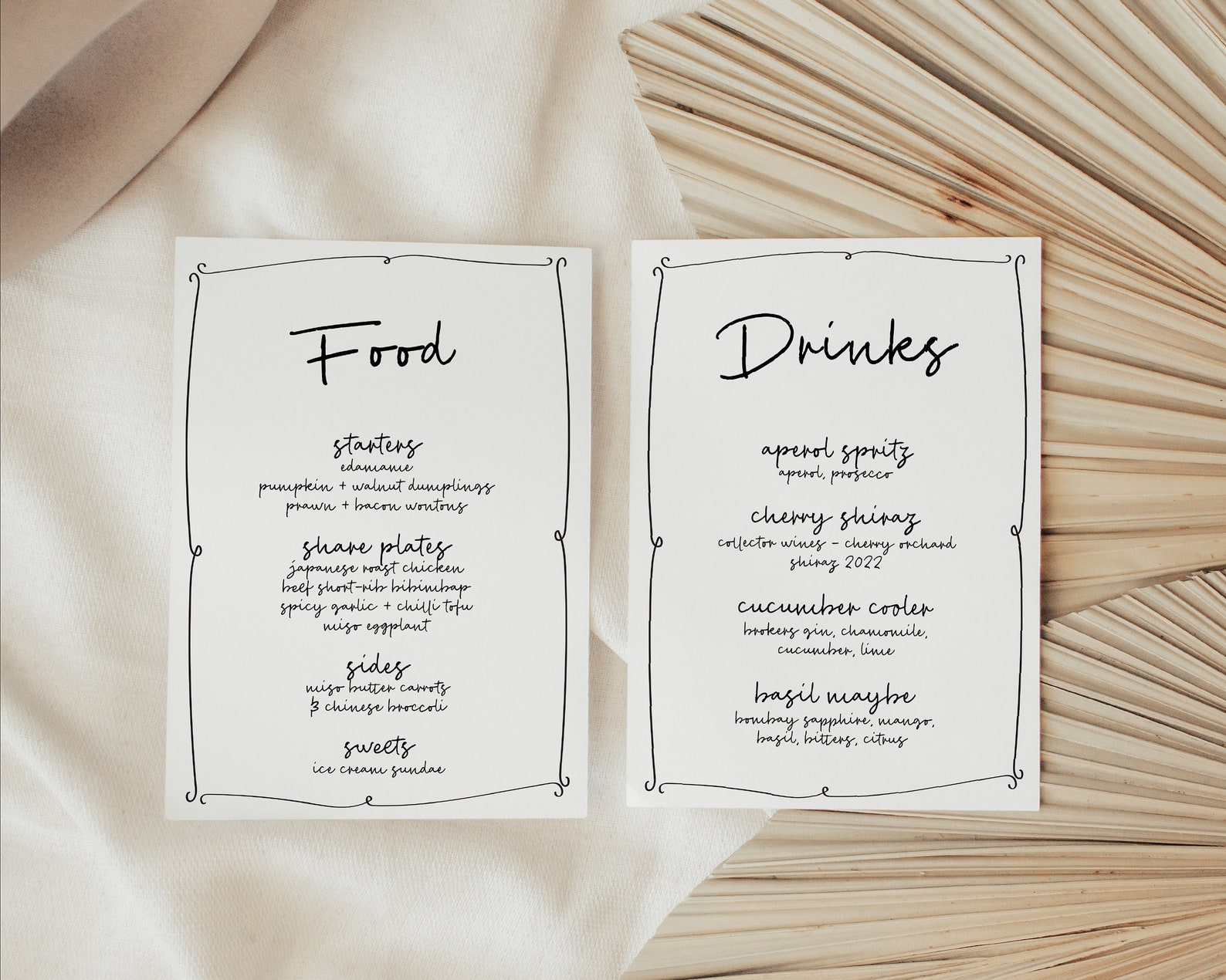ILLUSTRATED MENU TEMPLATE | Hand Drawn Curly Border Menu, Handwritten ...