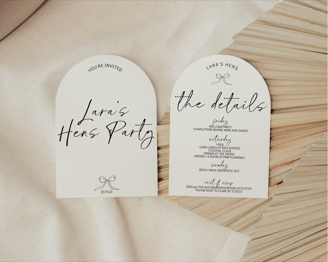BOW HENS INVITATION Template | Hand Drawn Bow, Arch Bachelorette ...