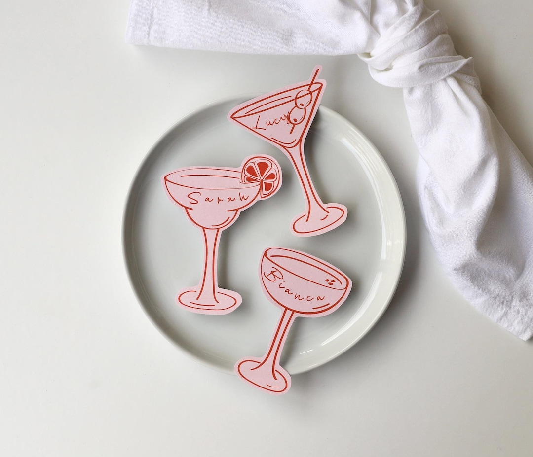 Pink Red Cocktail Place Card Template, Margarita Place Card, Martini ...