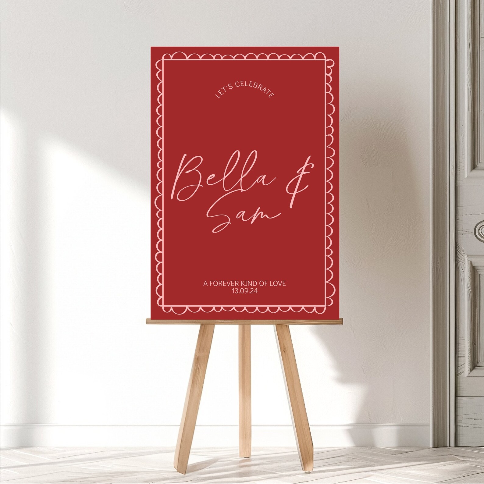 Scalloped Border Engagement Party Welcome Sign Template | Hand Written ...