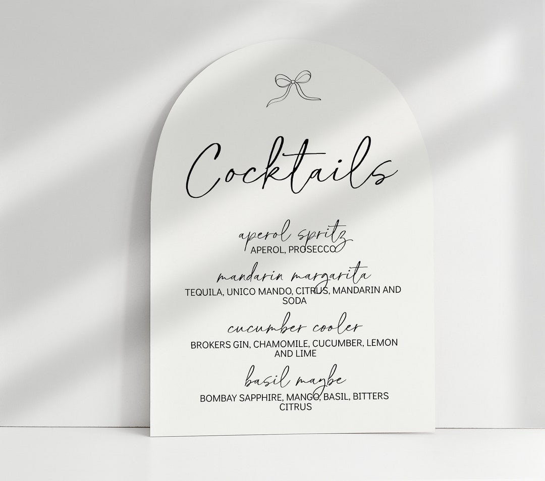 ARCH BAR SIGN | Black & White Arch Cocktail Menu Template, Hand Drawn ...