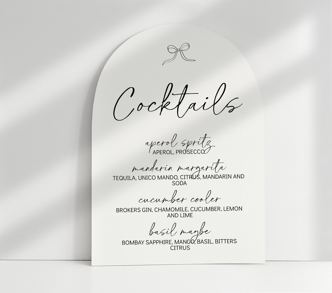 ARCH BAR SIGN | Black & White Arch Cocktail Menu Template, Hand Drawn ...