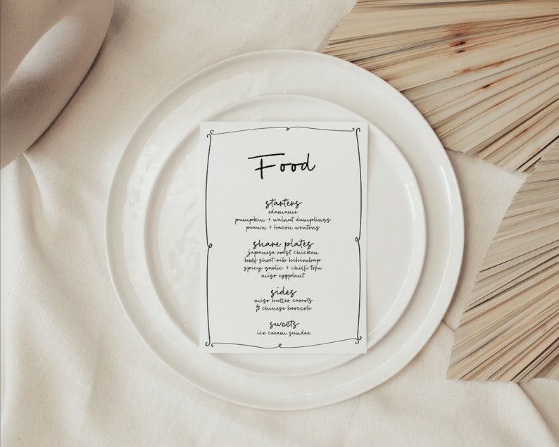 ILLUSTRATED MENU TEMPLATE | Hand Drawn Curly Border Menu, Handwritten ...