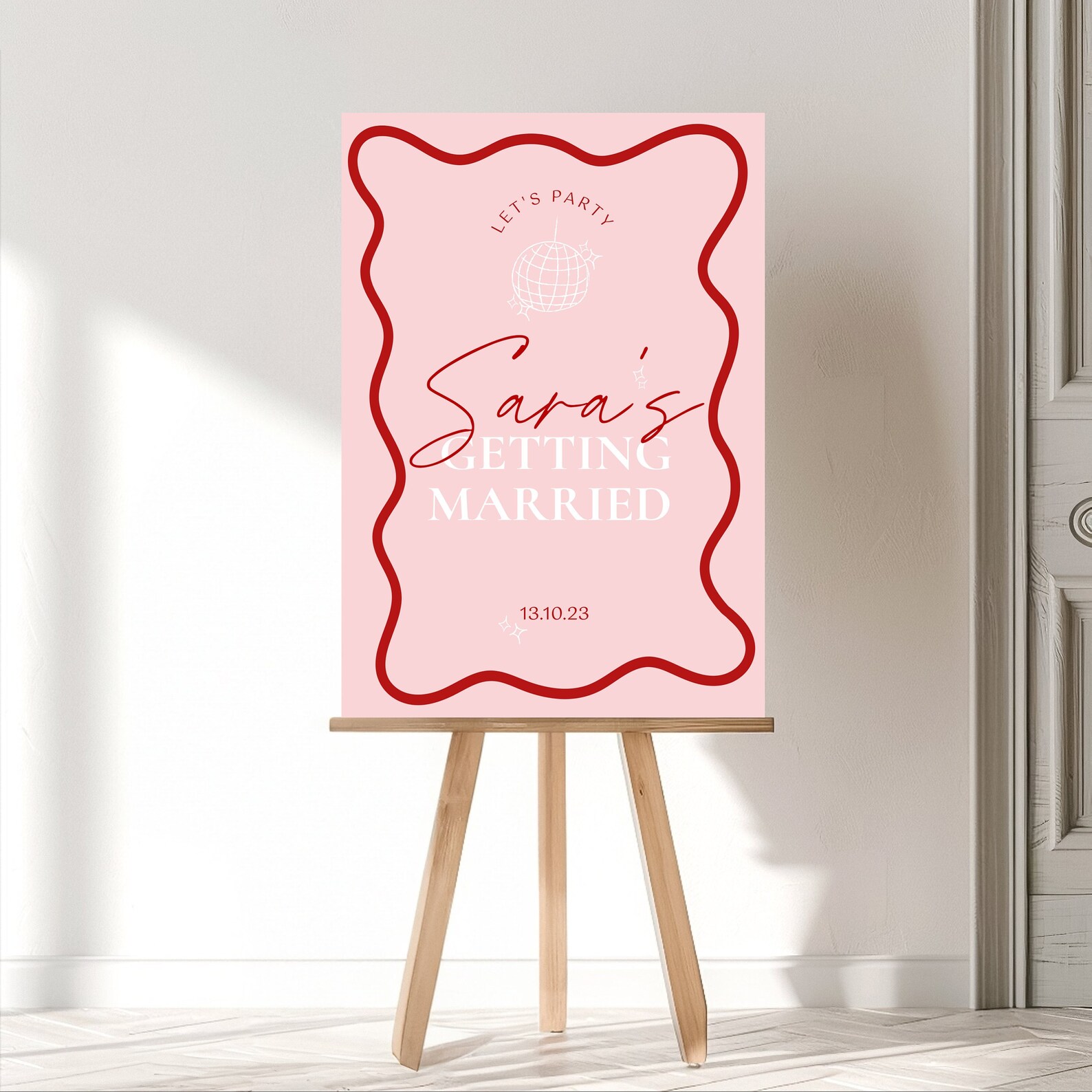 BACHELORETTE WELCOME SIGN | Wavy Border Modern Pink Hens Party Welcome ...