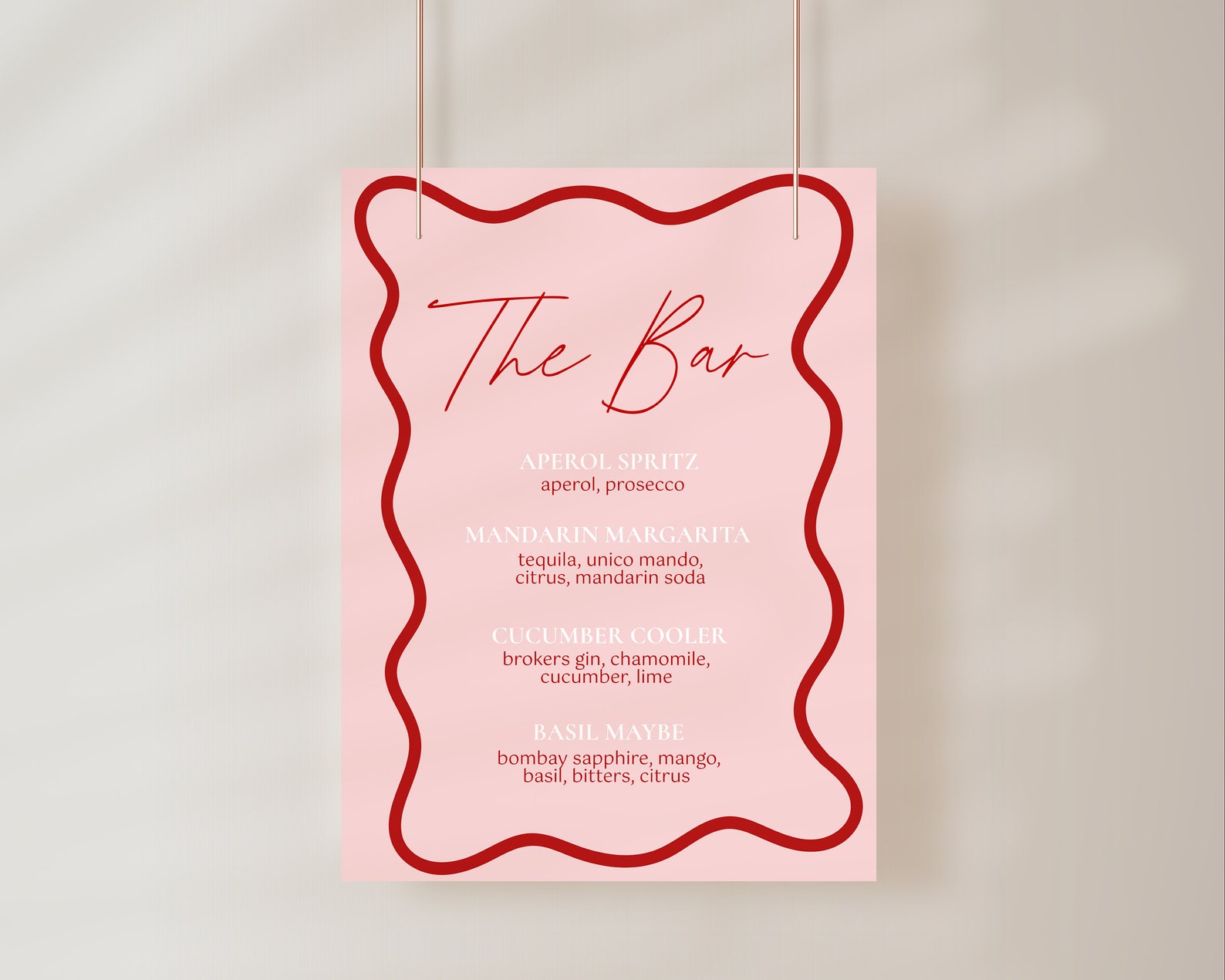 BACHELORETTE BAR SIGN | Wavy Border Modern Dinner Party/hens Party A4 ...