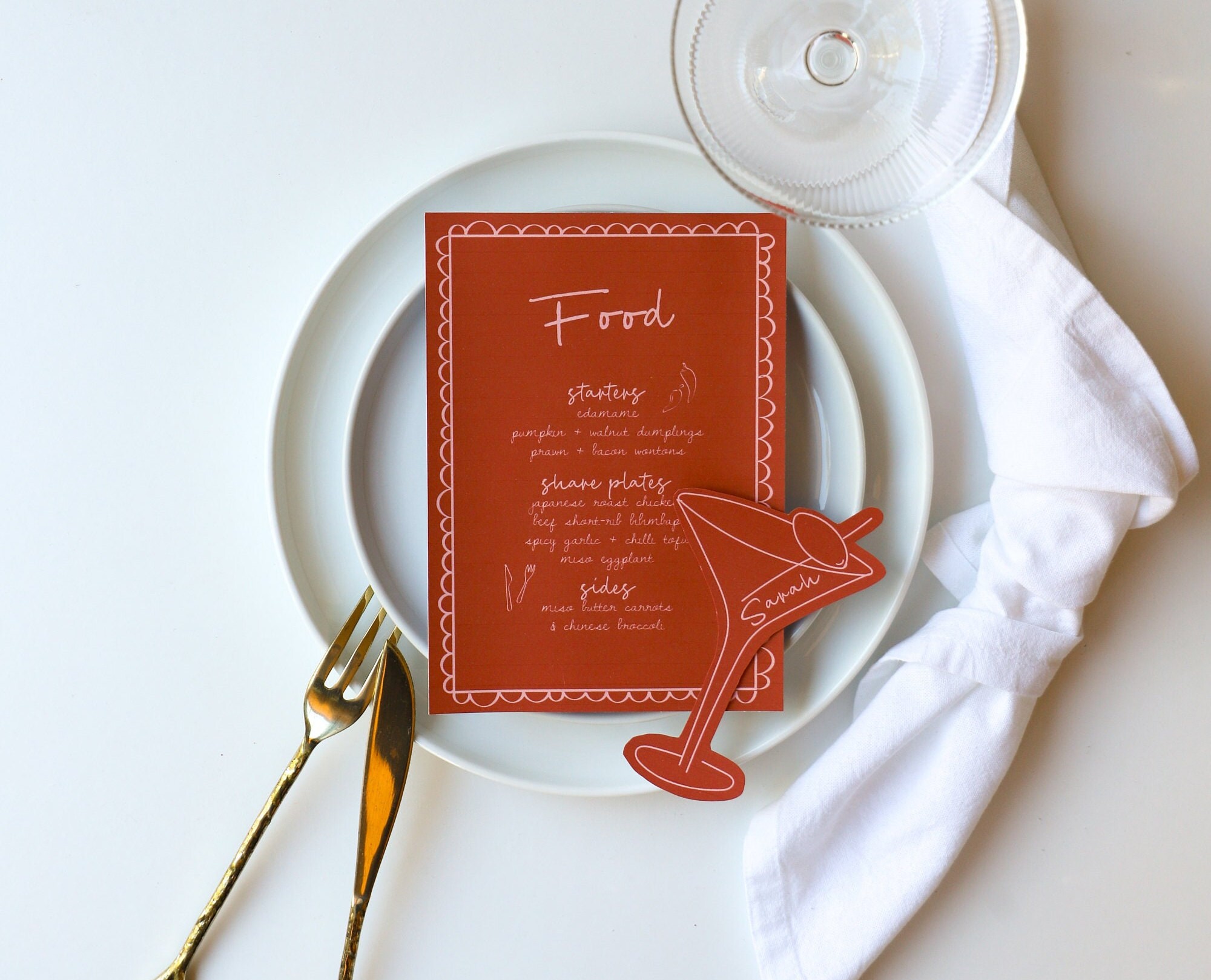 Scalloped Menu and Martini Place Card Template | Italian Style Hens ...
