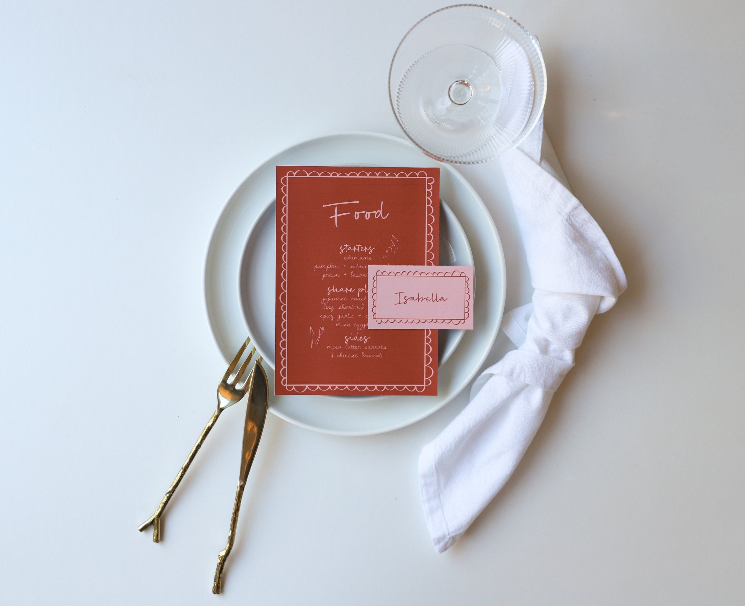 Italian Style Menu & Place Card Template | Scalloped Border Menu, Hand ...