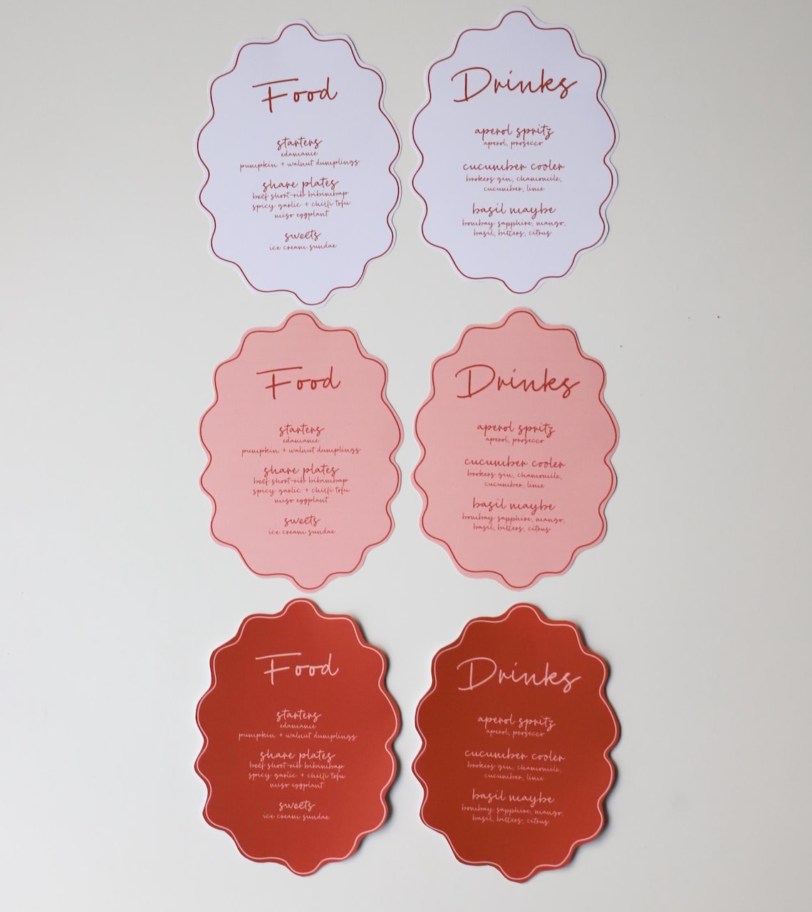 Oval Wave Menu Template | Oval Wavy Menu Template, Scalloped Menu, Pink ...