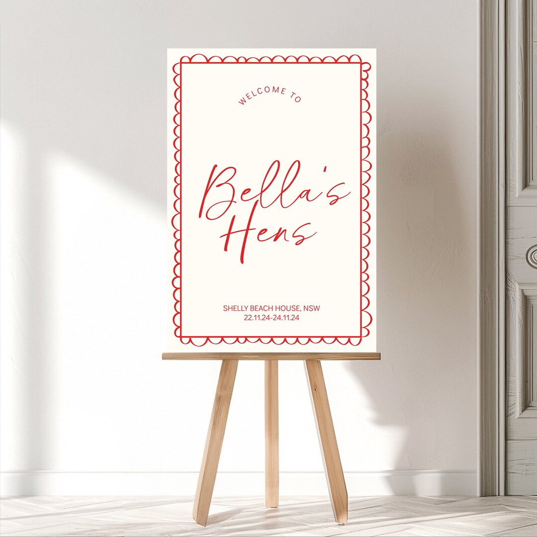 Red Bachelorette Welcome Sign Template | Italian Style Hens, Scalloped ...