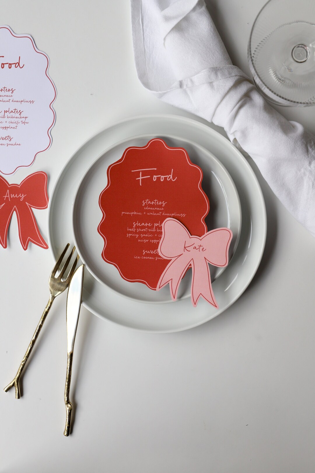 Pink Menu & Bow Place Card Templates | Pink and Red Hens Bachelorette ...