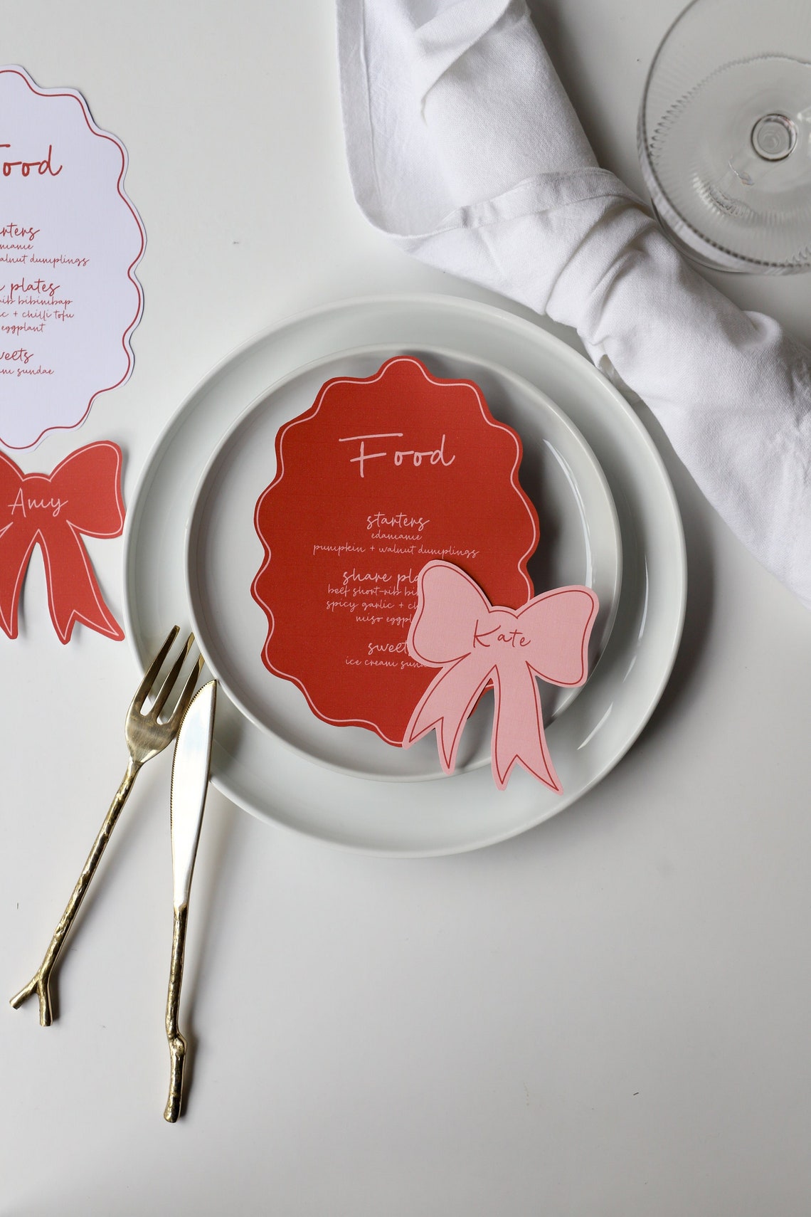 Pink Bow Menu & Bow Place Card Templates Wavy Menu, Shaped Place Cards ...