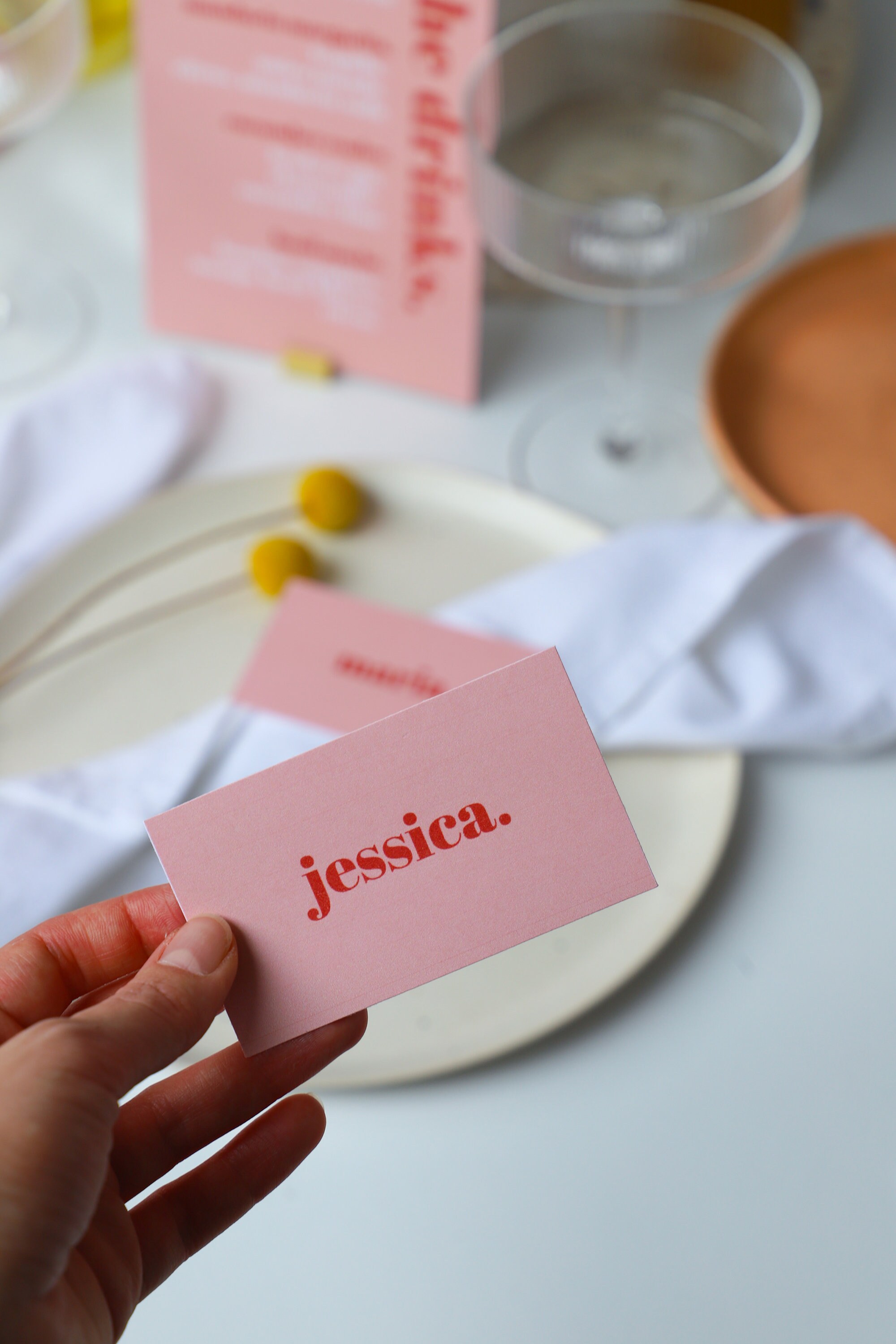 Bold Pink and Red Place Card Template | Blush Pink Name Card, Pink and ...