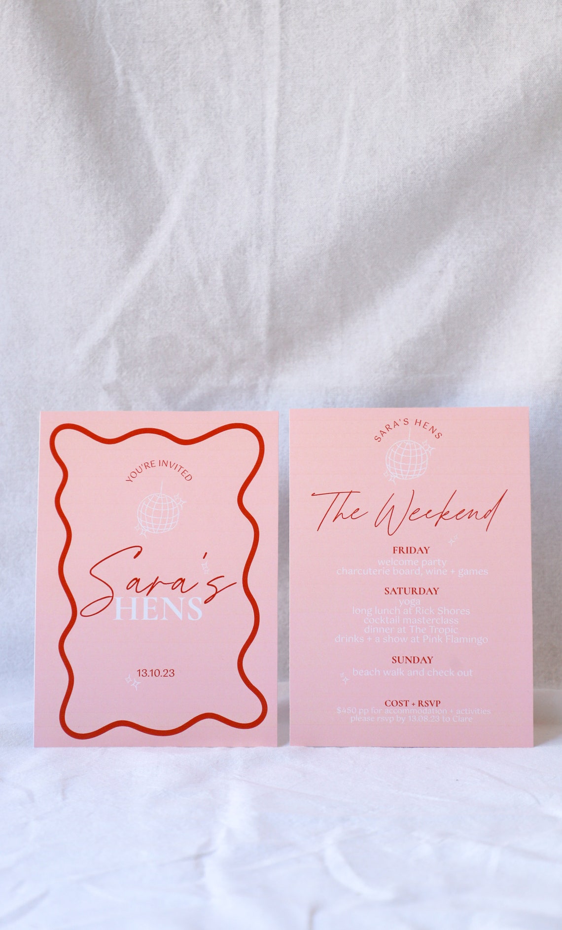 HENS PARTY INVITATION | Wavy Border Pink Modern Bachelorette Weekend ...