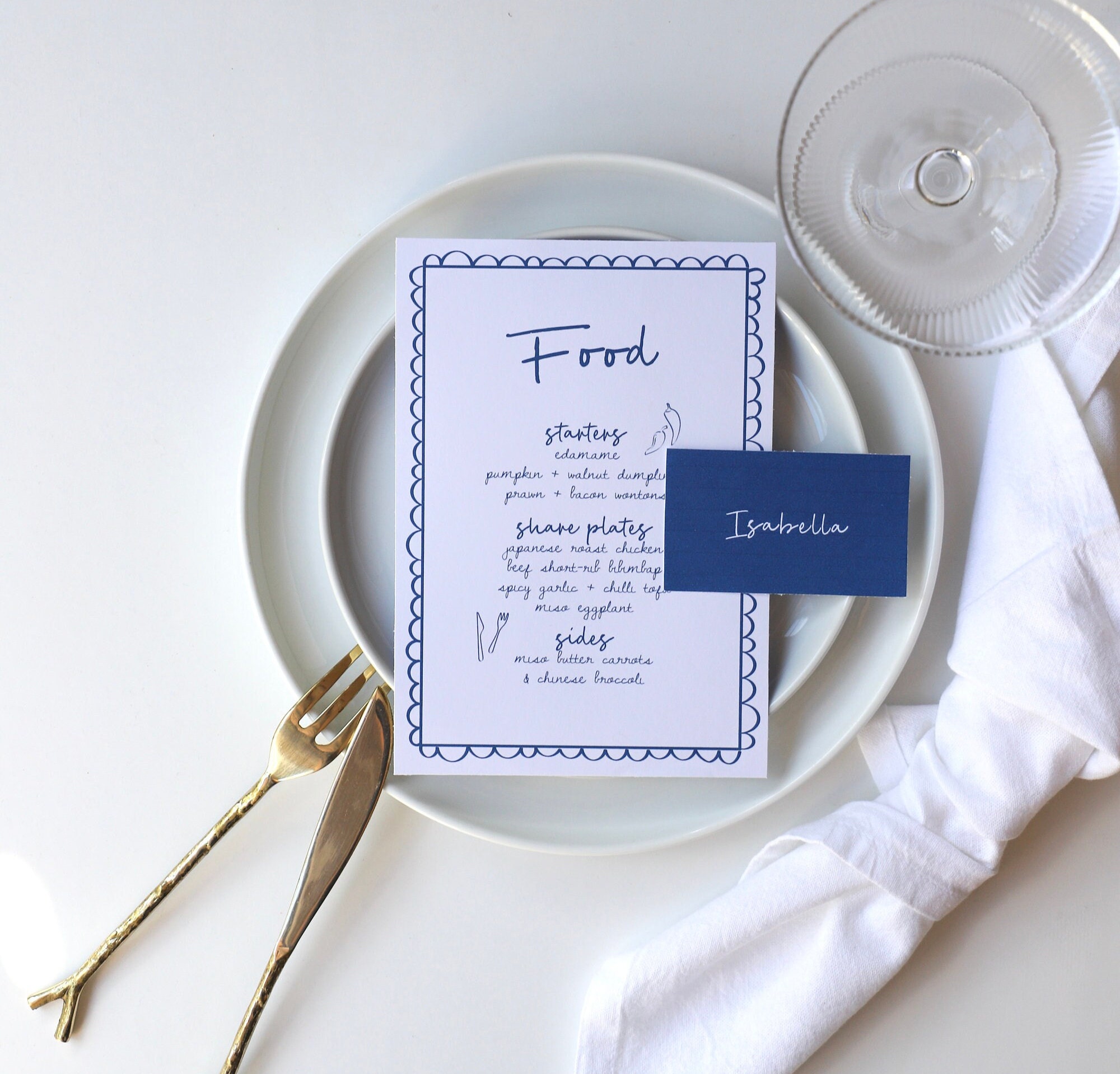 Hand Drawn Blue Menu Template | Italy Wedding Menu, Scalloped Border ...