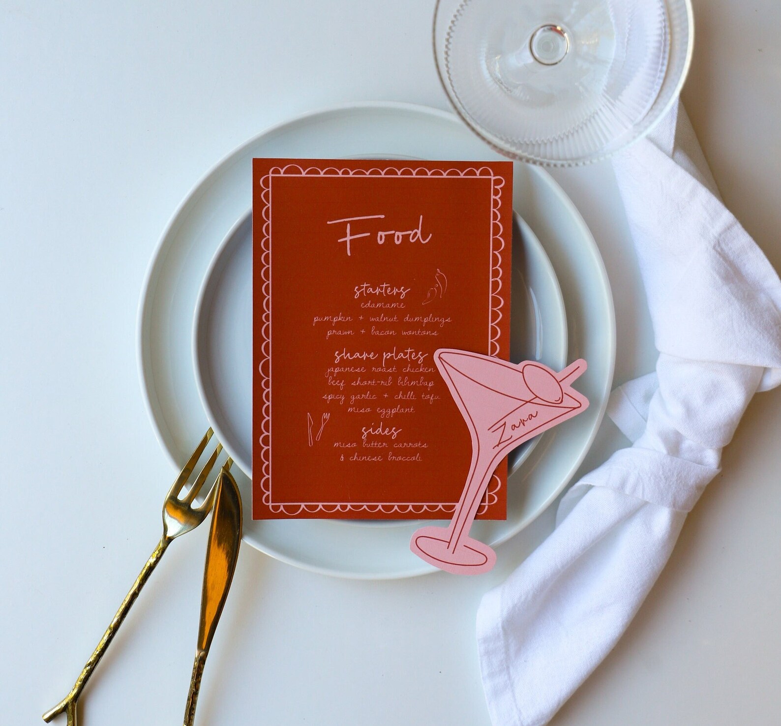 Scalloped Menu and Martini Place Card Template | Italian Style Hens ...