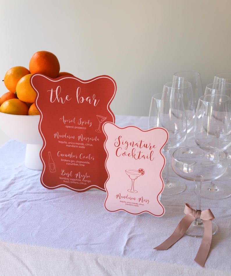 Wavy Bar Menu Sign Template, Custom Bar Sign for Wedding, Illustrated ...