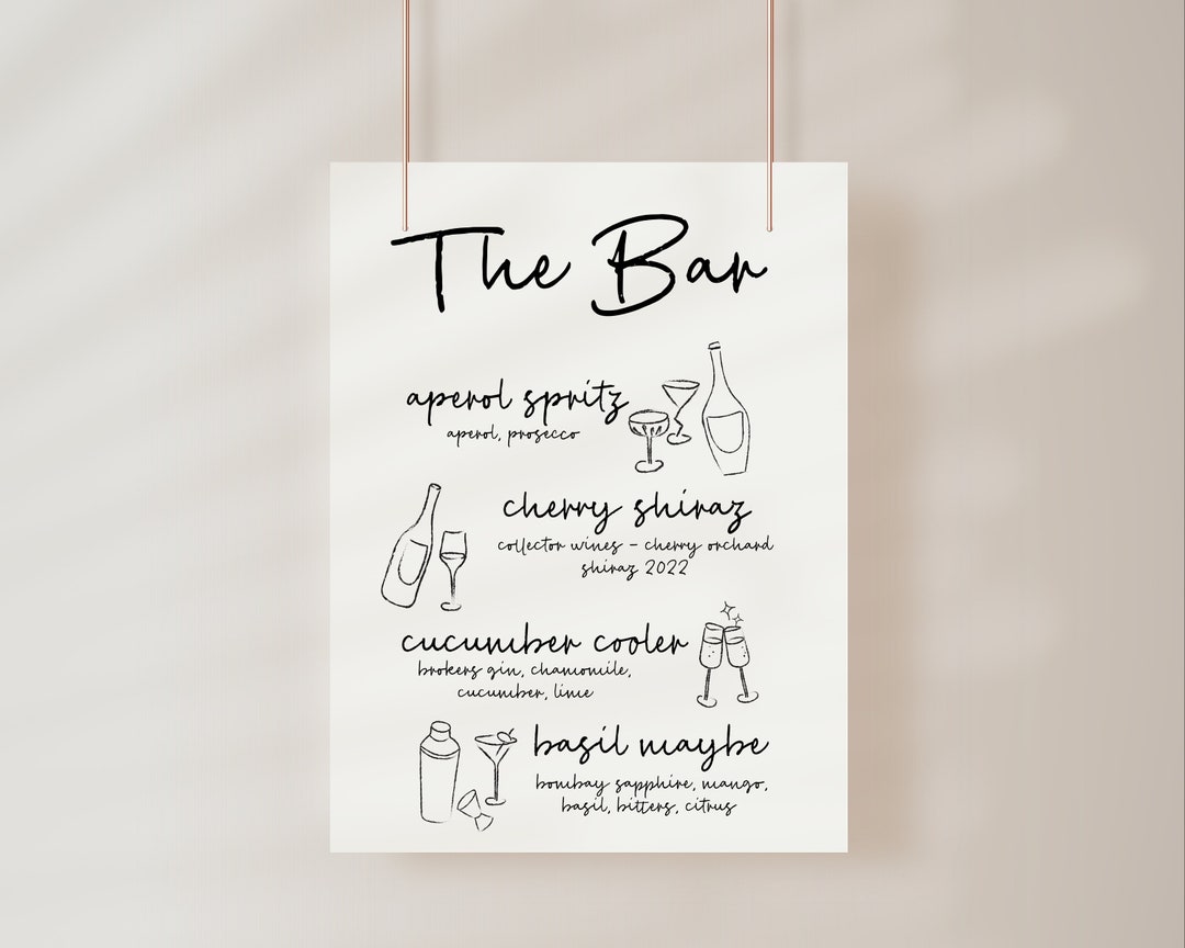 ILLUSTRATED BAR SIGN | Hand Drawn Scribble Bar Sign, Editable ...