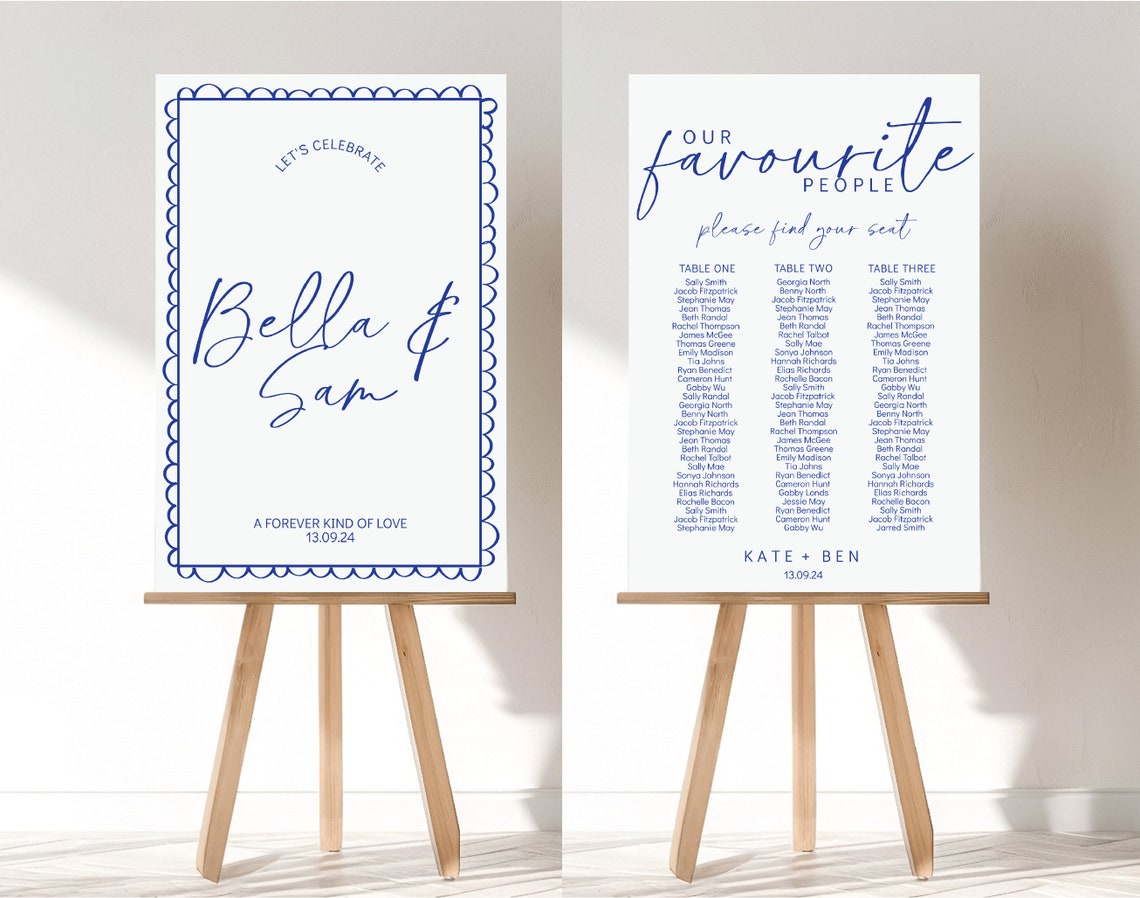 Blue Wedding Welcome Sign & Seating Chart Template, Blue Italian ...