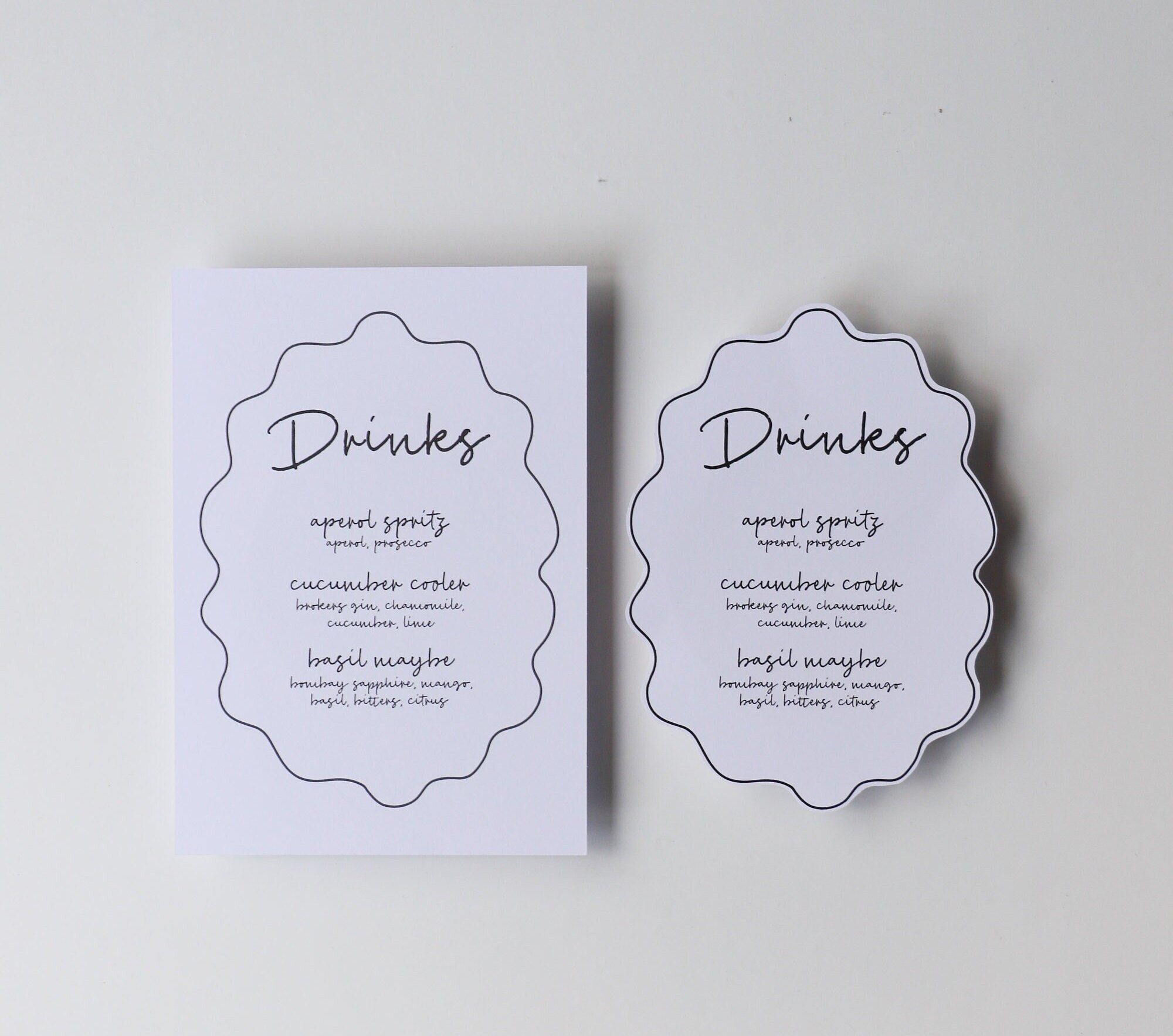 Oval Wave Border MENU & Hand Drawn Bow Shaped PLACE CARD Templates ...
