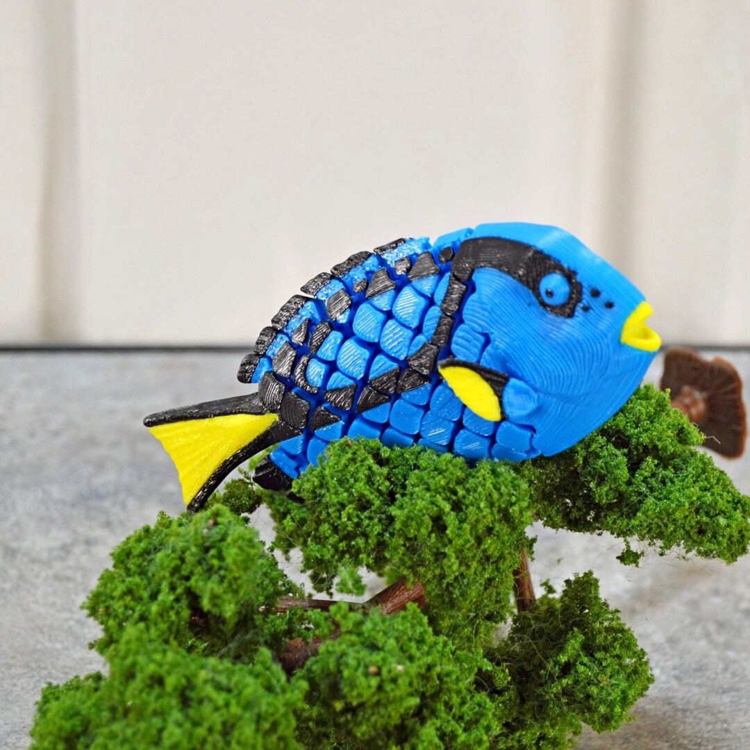 Blue Tang Fish, 3D Printed Articulated Fish, Gag Gift Trophy, Fisherman ...