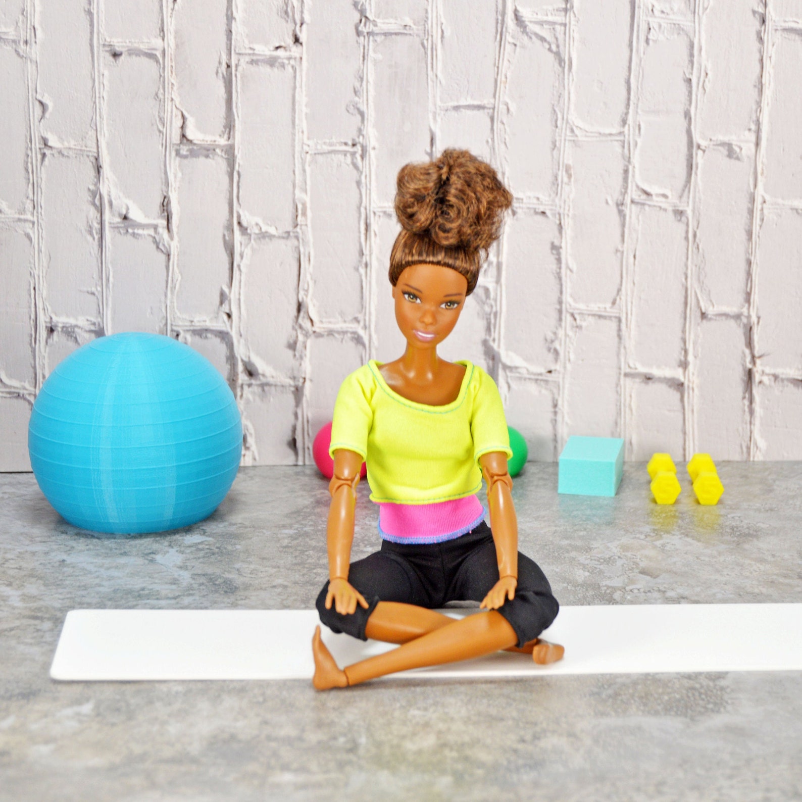 1 6 Scale Yoga Set for Dollhouse, Mini Yoga Mat, Yoga Block, Exercise ...