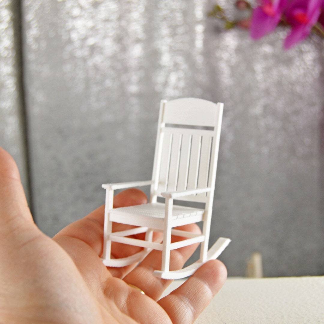 Miniature White Rocking Chair 3D Printed, Dollhouse Rocking Chair, 1 12 ...