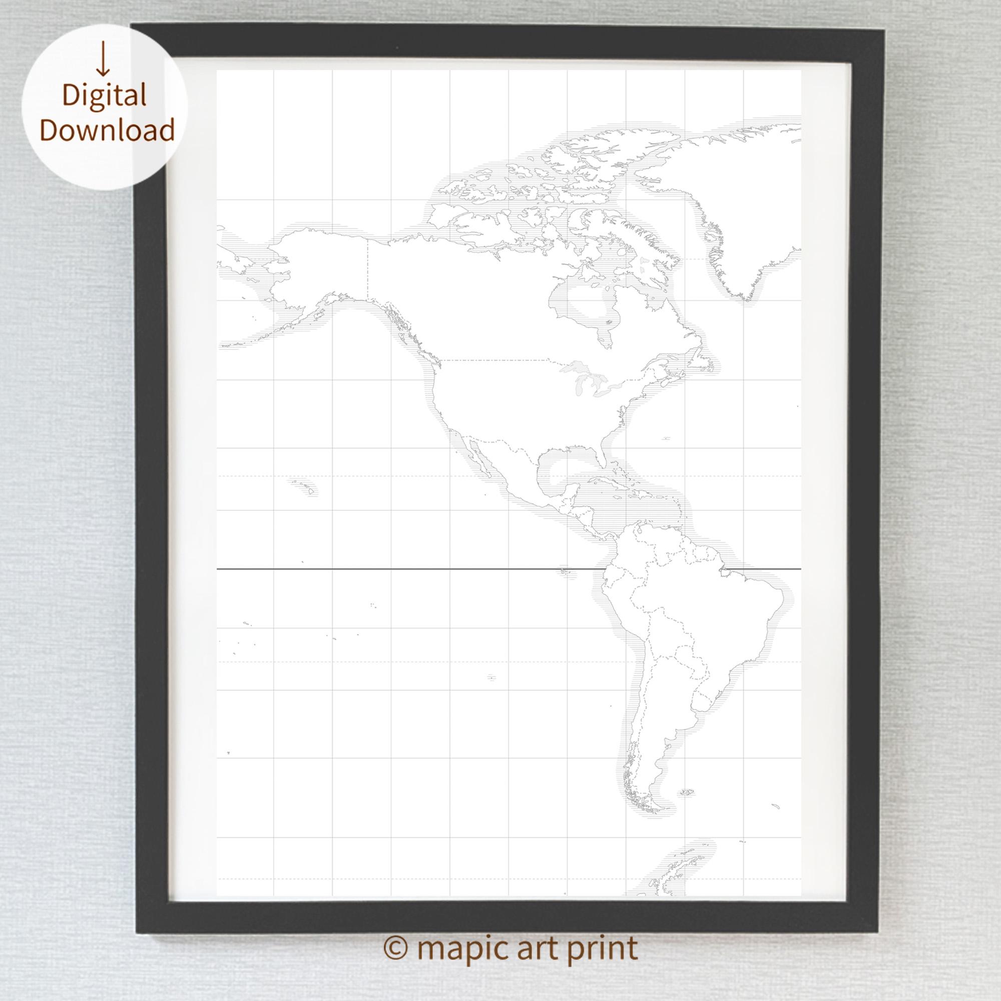 Blank Map of America Poster Download Map Printable Map / Black and ...