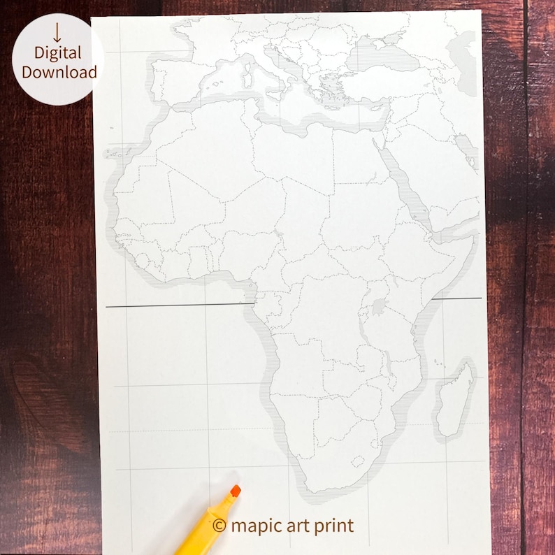 Blank Map of Africa Poster Download Map Printable Map / Black and White ...