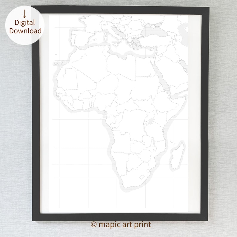 Blank Map of Africa Poster Download Map Printable Map / Black and White ...