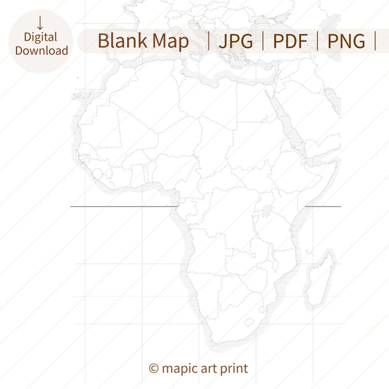 Blank Map of Africa Poster Download Map Printable Map / Black and White ...