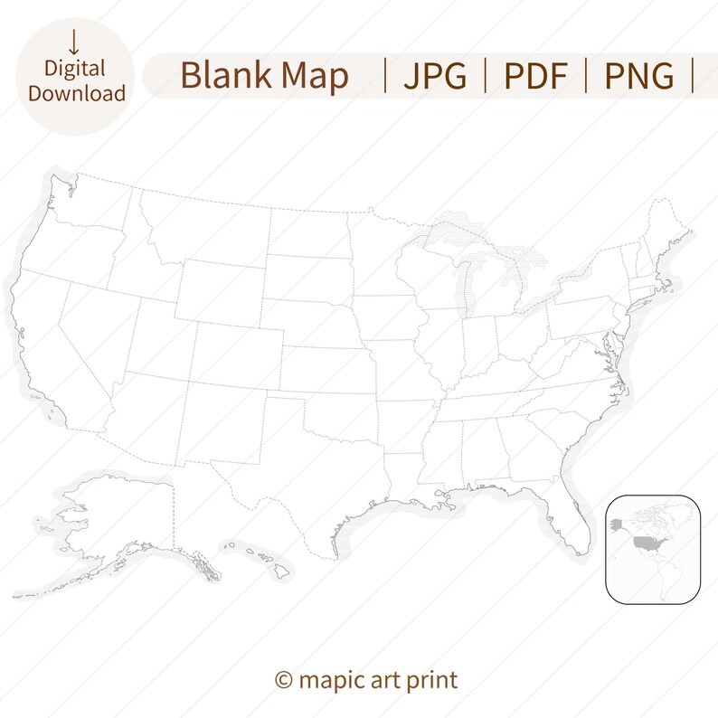 Blank Map of the United States With 50 States Poster Download Map ...
