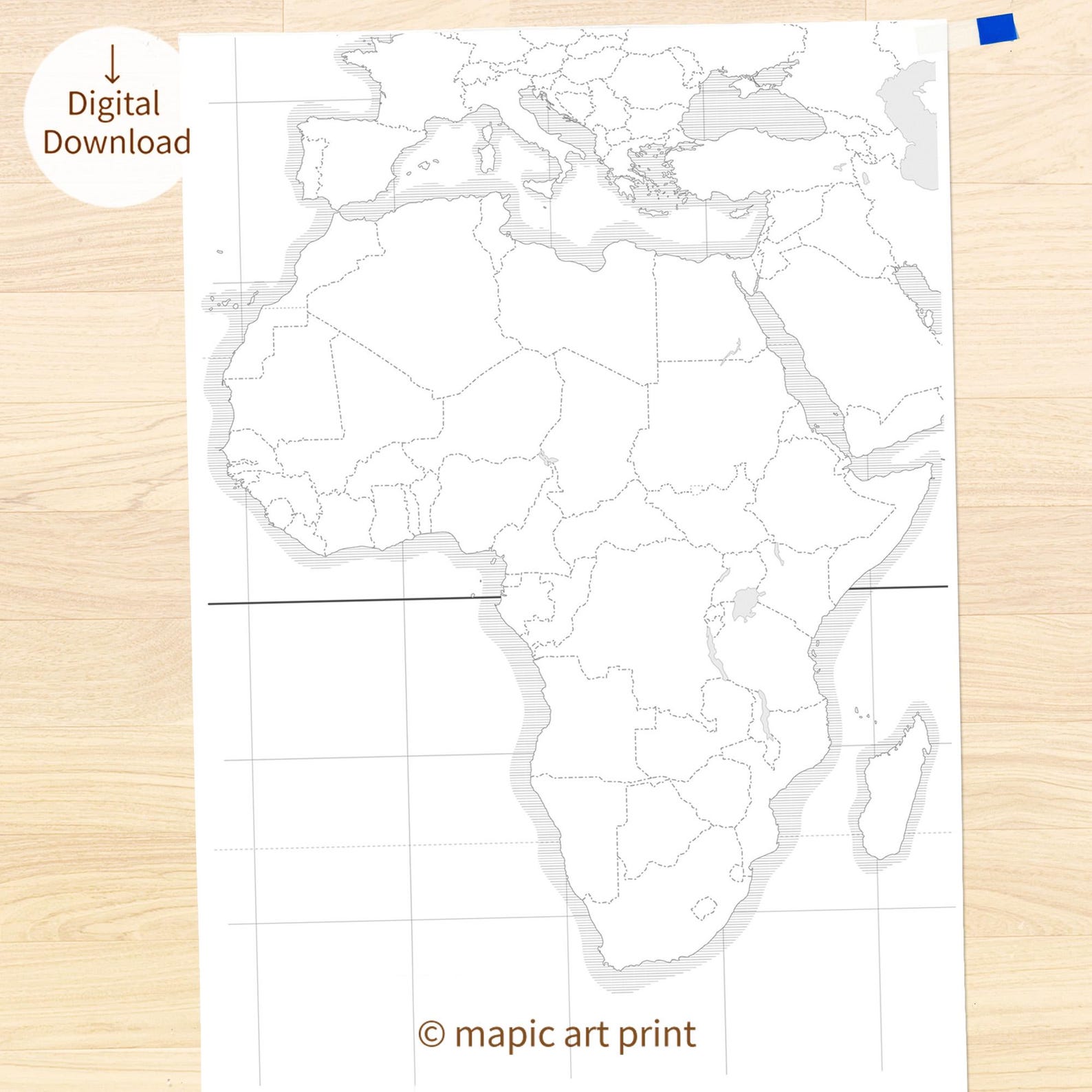 Blank Map of Africa Poster Download Map Printable Map / Black and White ...