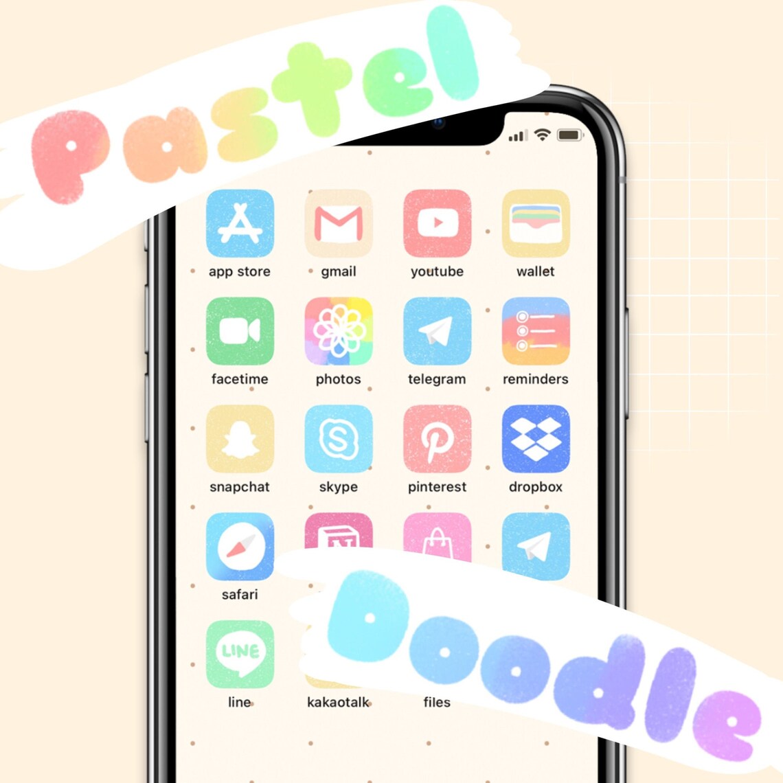 120 Cute Pastel Ios 14 App Icons Wallpapers Doodle Style - Etsy